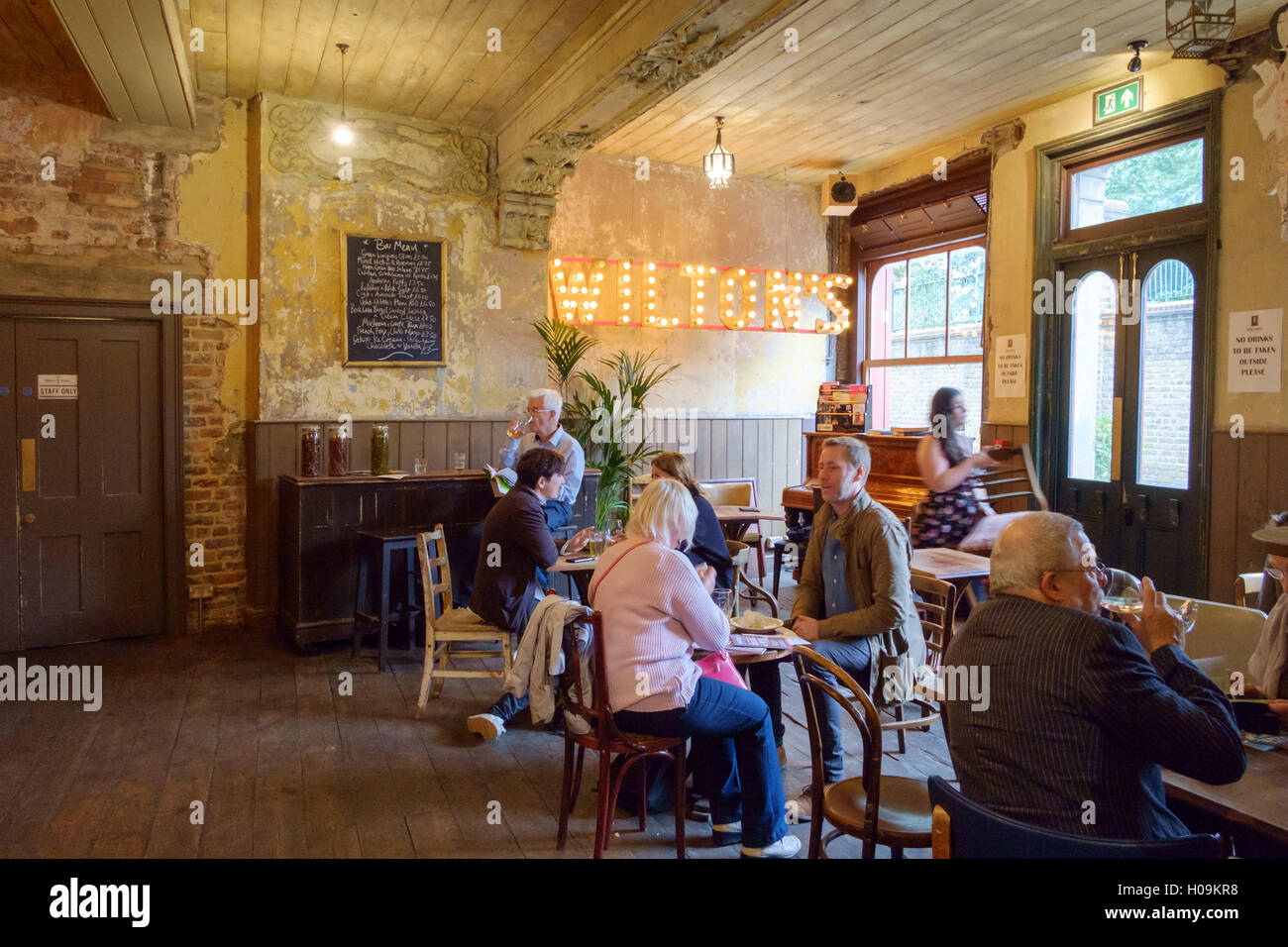 The interior of the Mahogany Bar at Wilton's Music Hall, London E1 ...
