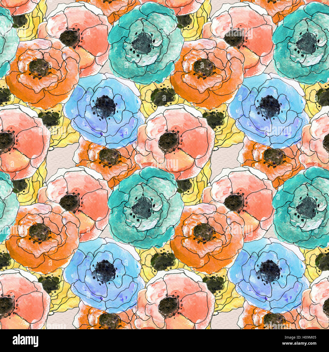 Seamless pattern with colorful flowers Stock Photo - Alamy
