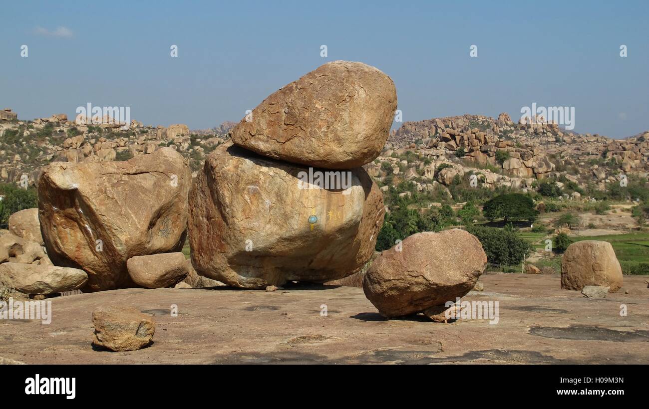 Granite boulder in Hampi, India. Popular rock for rock climbing Stock ...