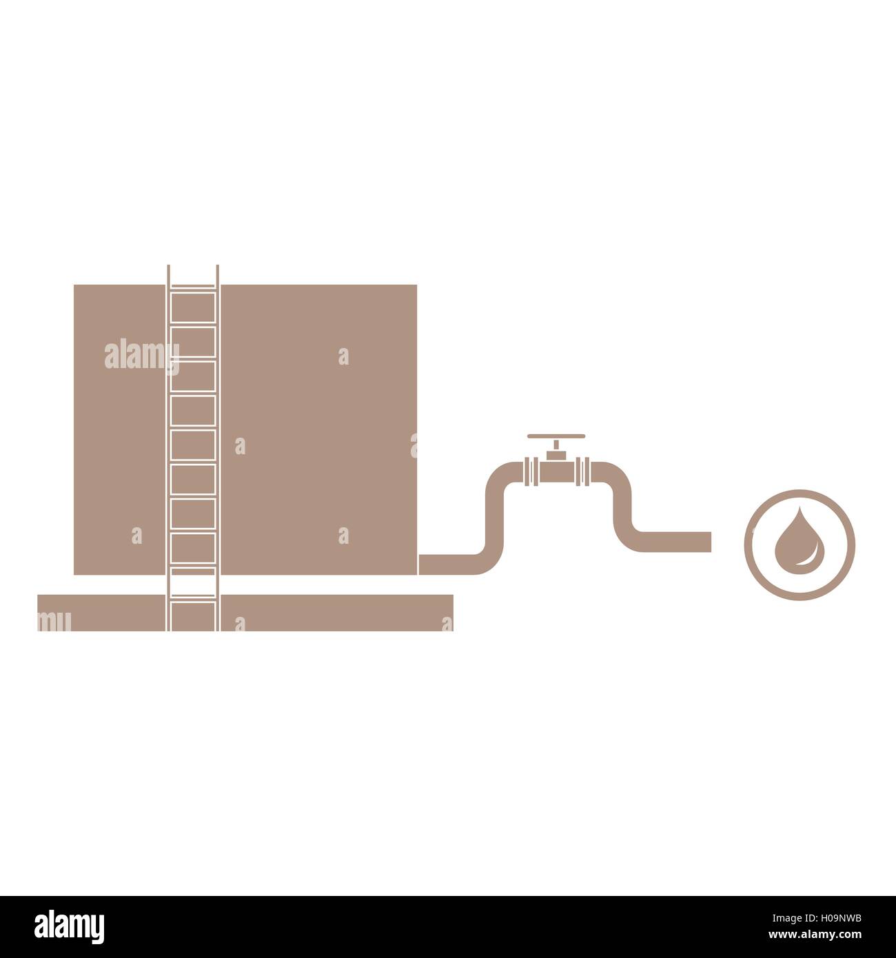 Stylized icon of the tank with oil and a pipe with a valve on a white ...