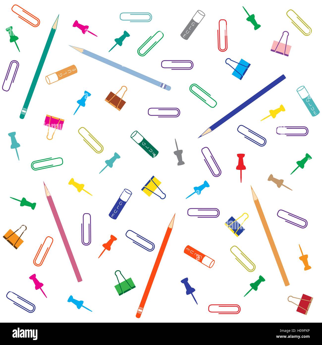 Nice picture of different colored paper clips and buttons, pencil and ...