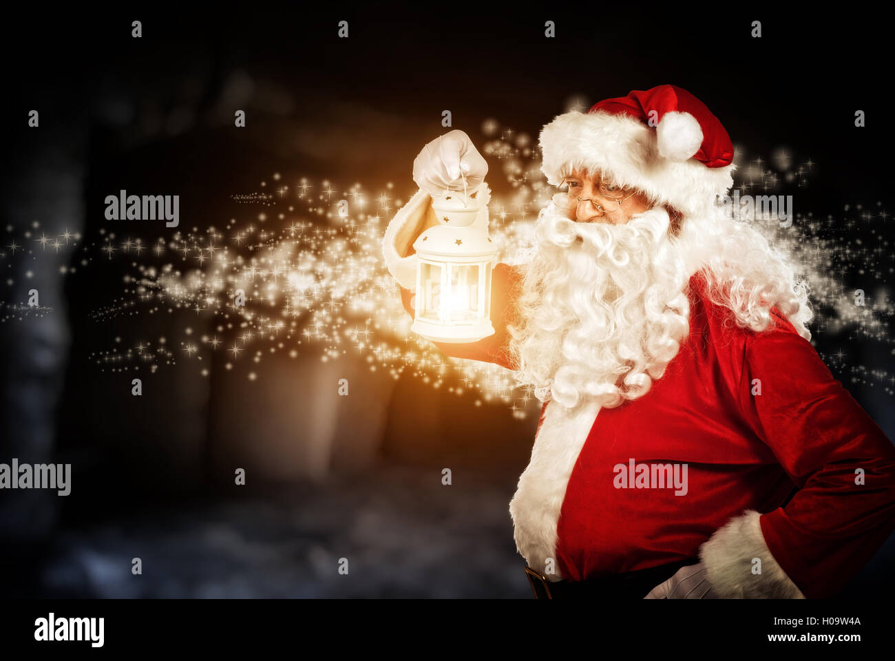 santa claus classic portrait on gray background Stock Photo - Alamy