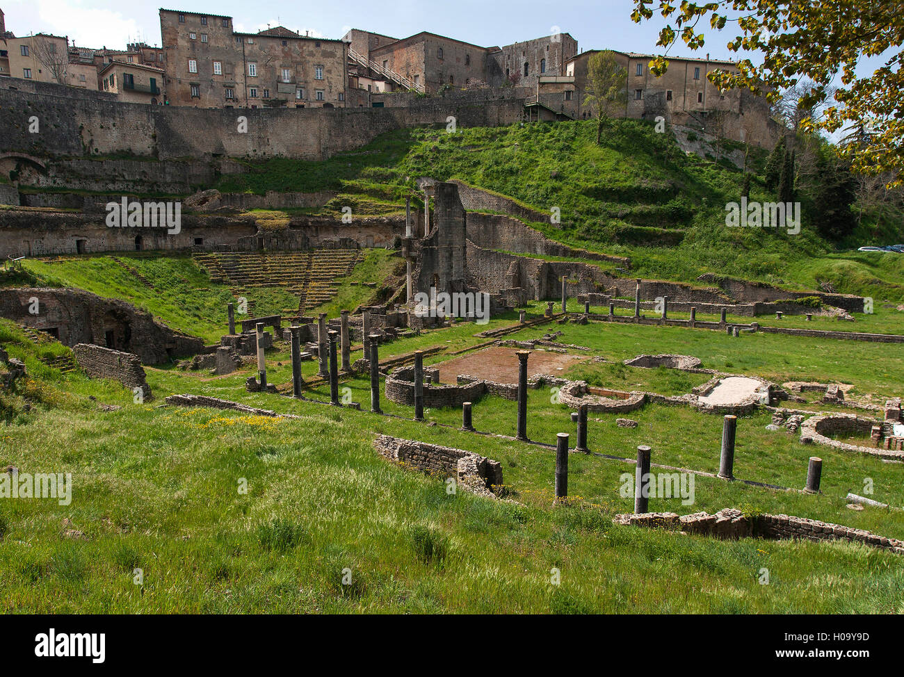 Ruins, Roman amphitheater and thermal baths, Volterra, Tuscany, Italy ...