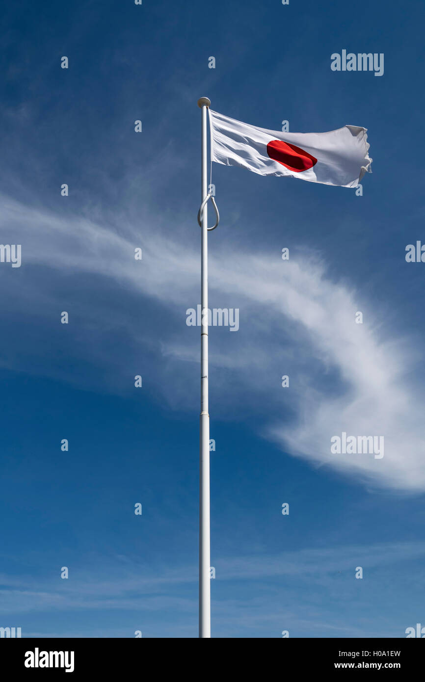 The Japanese flag flying on Llandudno promenade in North Wales Stock ...