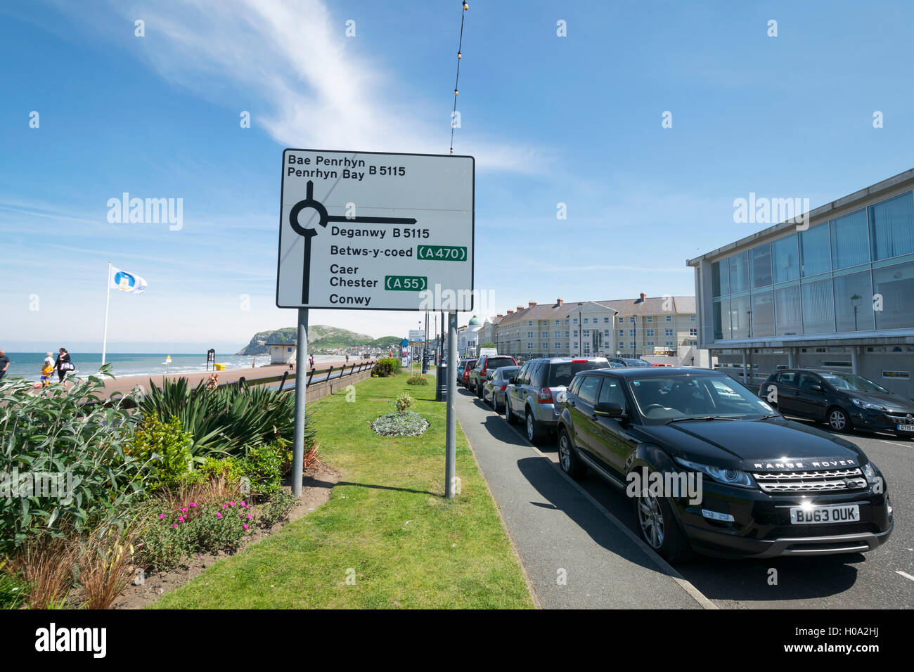 Llandudno promenade road sign for B5115 Penrhyn Bay and B5115 Deganwy ...