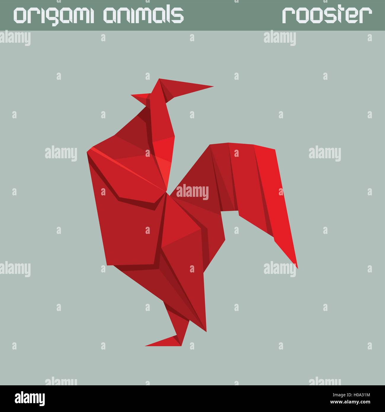 Vector origami isolated animal. Red triangle Rooster Stock Vector Image ...