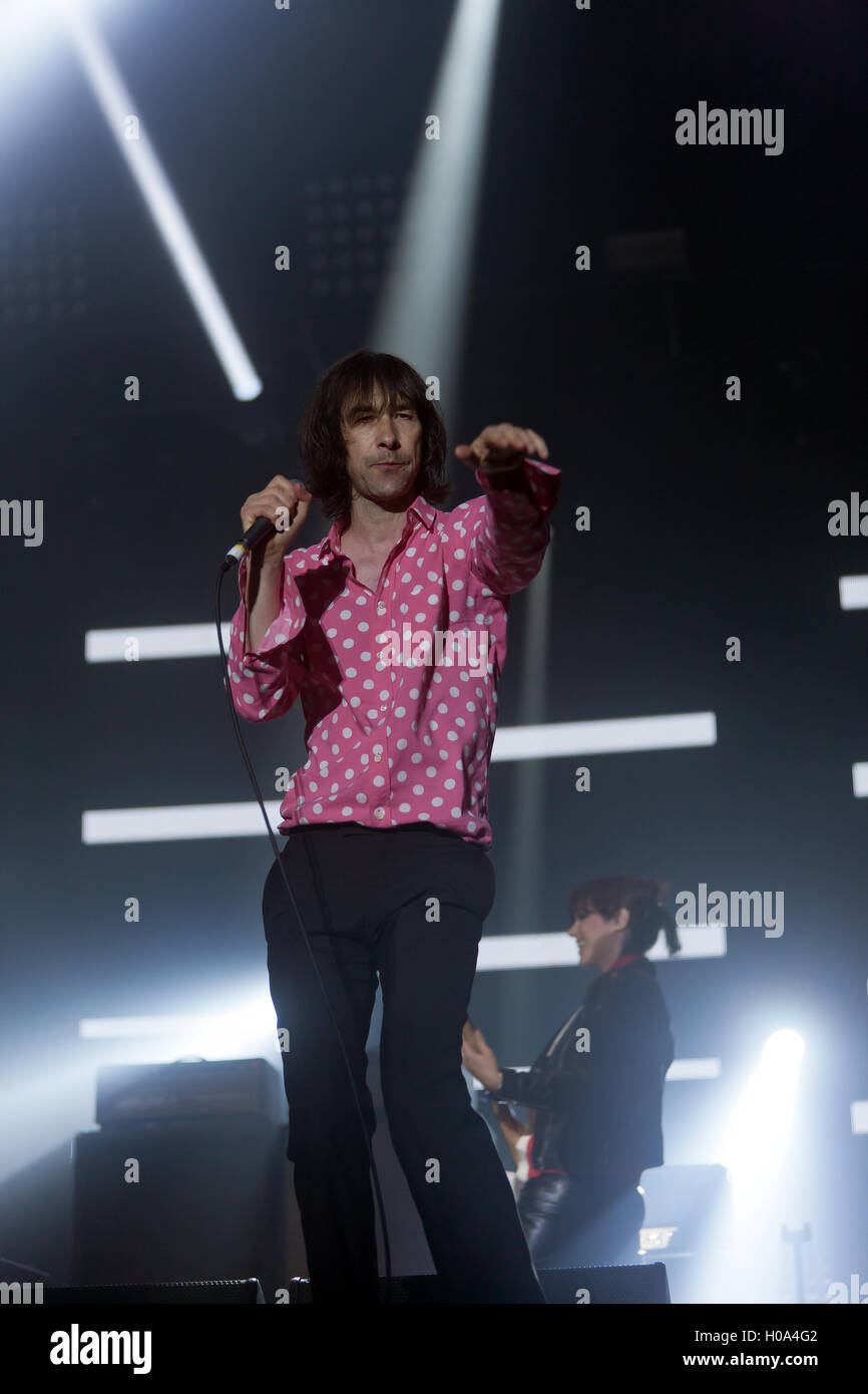 Close-up of Bobby Gillespie, lead singer of the alternative rock band ...