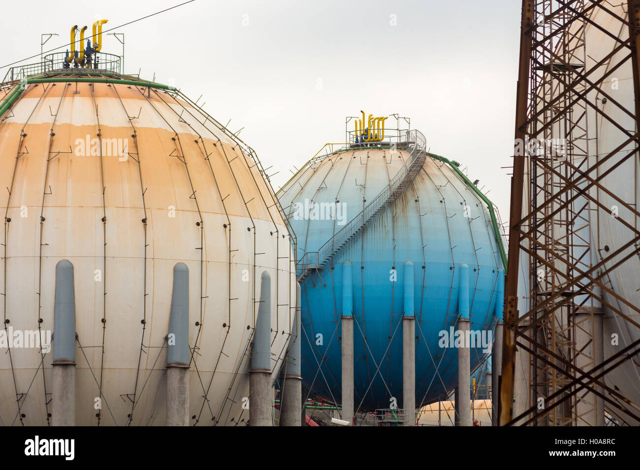 Details of old gas tanks of spherical form Stock Photo - Alamy
