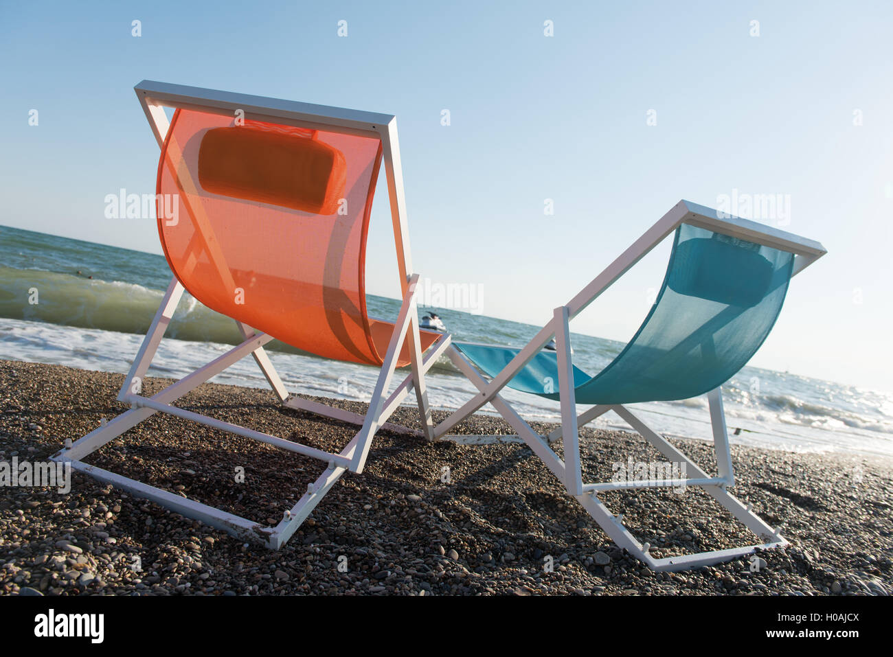 colorful beach chairs at beautiful summer day Stock Photo - Alamy