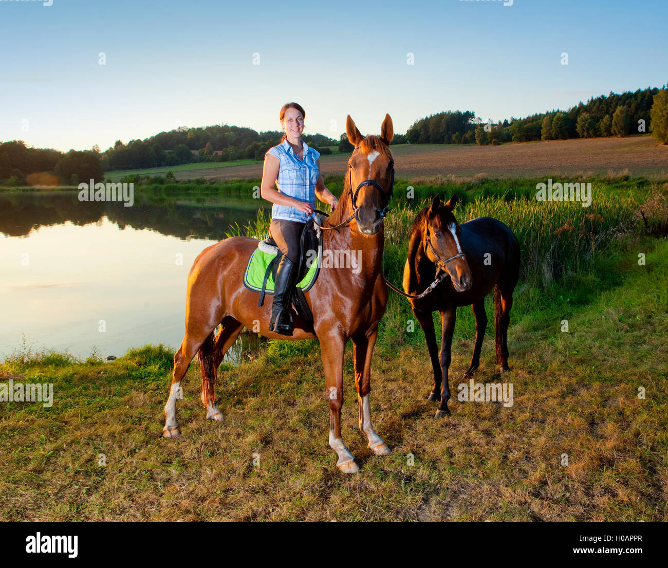 Riding horses at sunset hi-res stock photography and images - Alamy