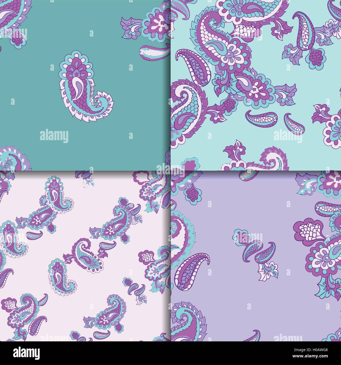 Vector illustration of seamless paisley pattern set Stock Vector Image ...