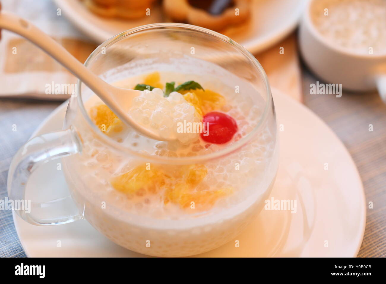 Cold sweet soup of jelly and fruit in glass cup in asia Stock Photo - Alamy
