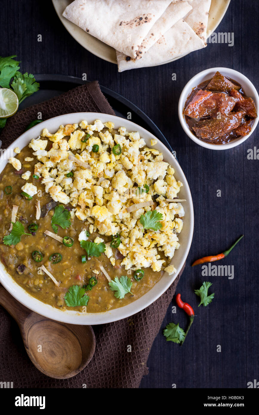 Special soup of egg or Indian Anda Tadka dal Dhaba style in lentil stew ...
