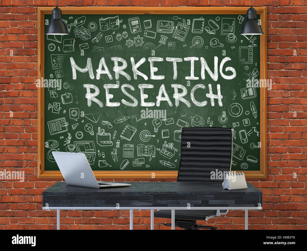 Chalkboard on the Office Wall with Marketing Research Concept. 3D Stock ...