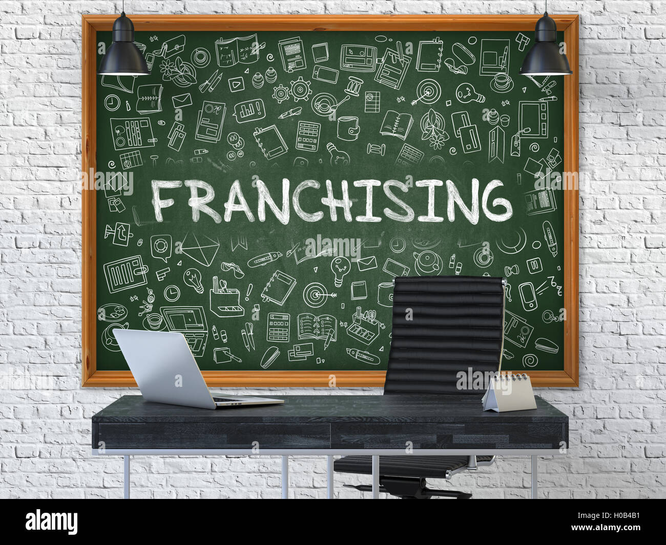 Chalkboard on the Office Wall with Franchising Concept. 3D Stock Photo ...