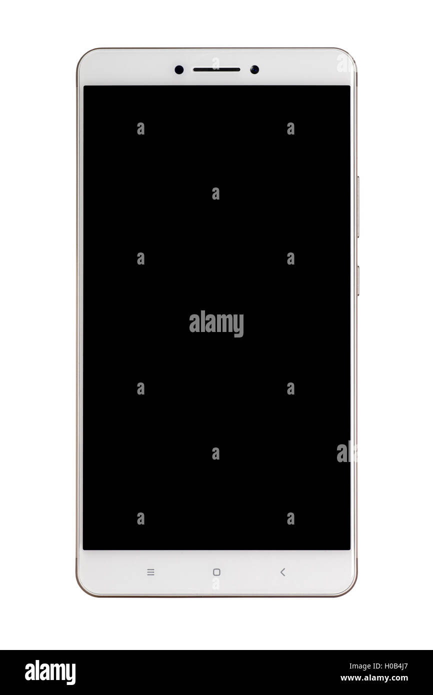 Front view of a large screen smartphone isolated on white background ...