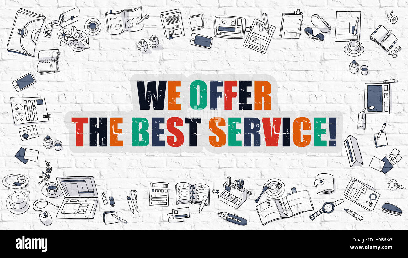 We Offer The Best Service Concept with Doodle Design Icons Stock Photo ...