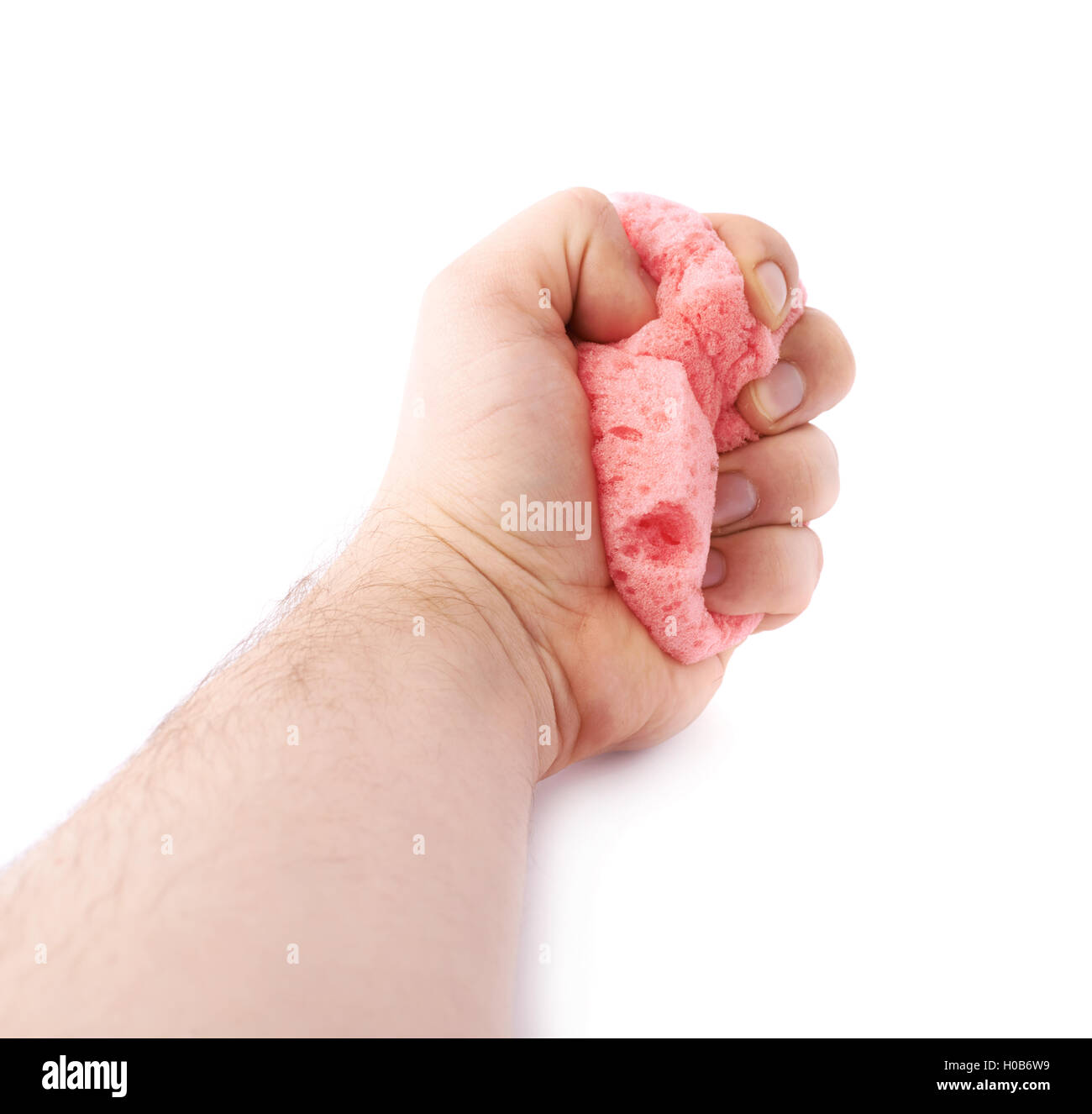 Hand with red bathing sponge isolated over the white background Stock ...