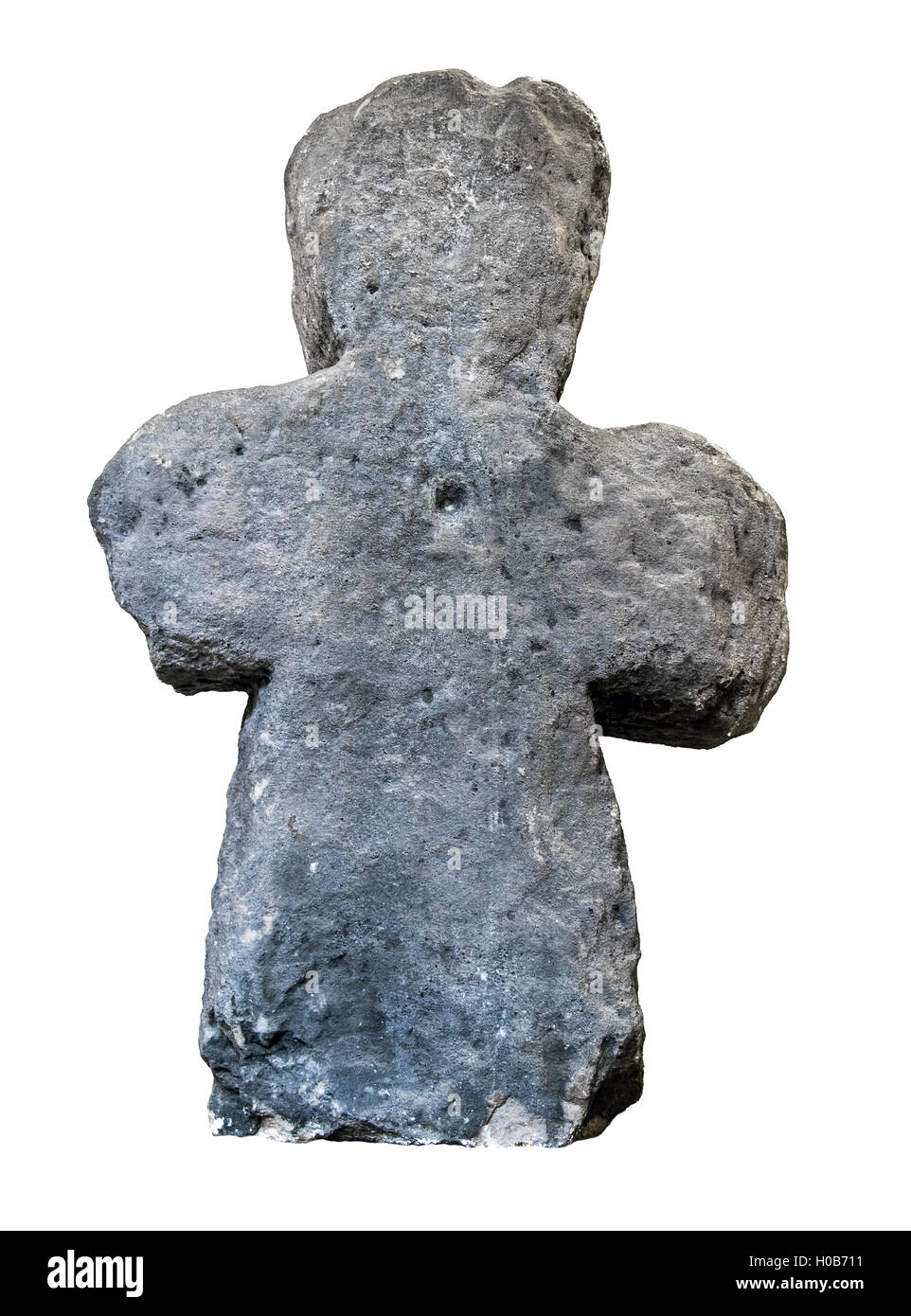old sandstone carved tombstone - Cross, isolated on white background ...