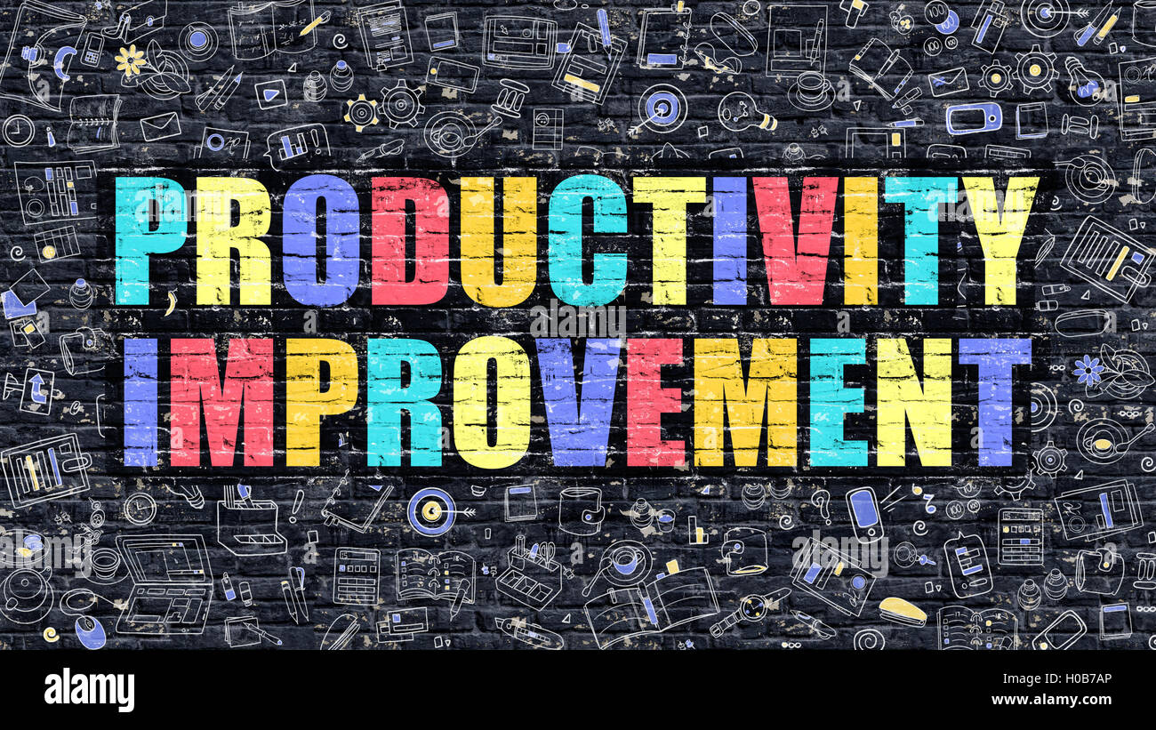 Multicolor Productivity Improvement on Dark Brickwall Stock Photo - Alamy