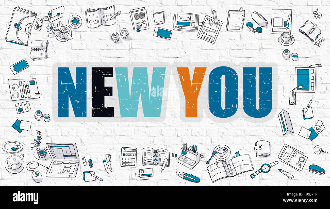 New You Concept with Doodle Design Icons Stock Photo - Alamy