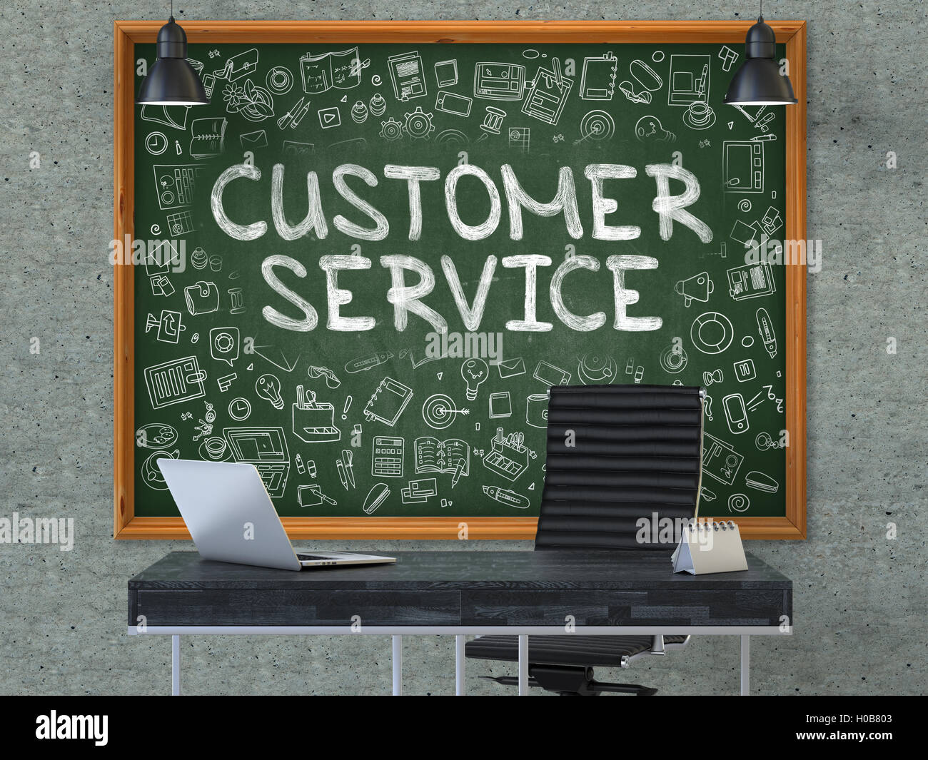 Chalkboard on the Office Wall with Customer Service Concept. 3D Stock ...