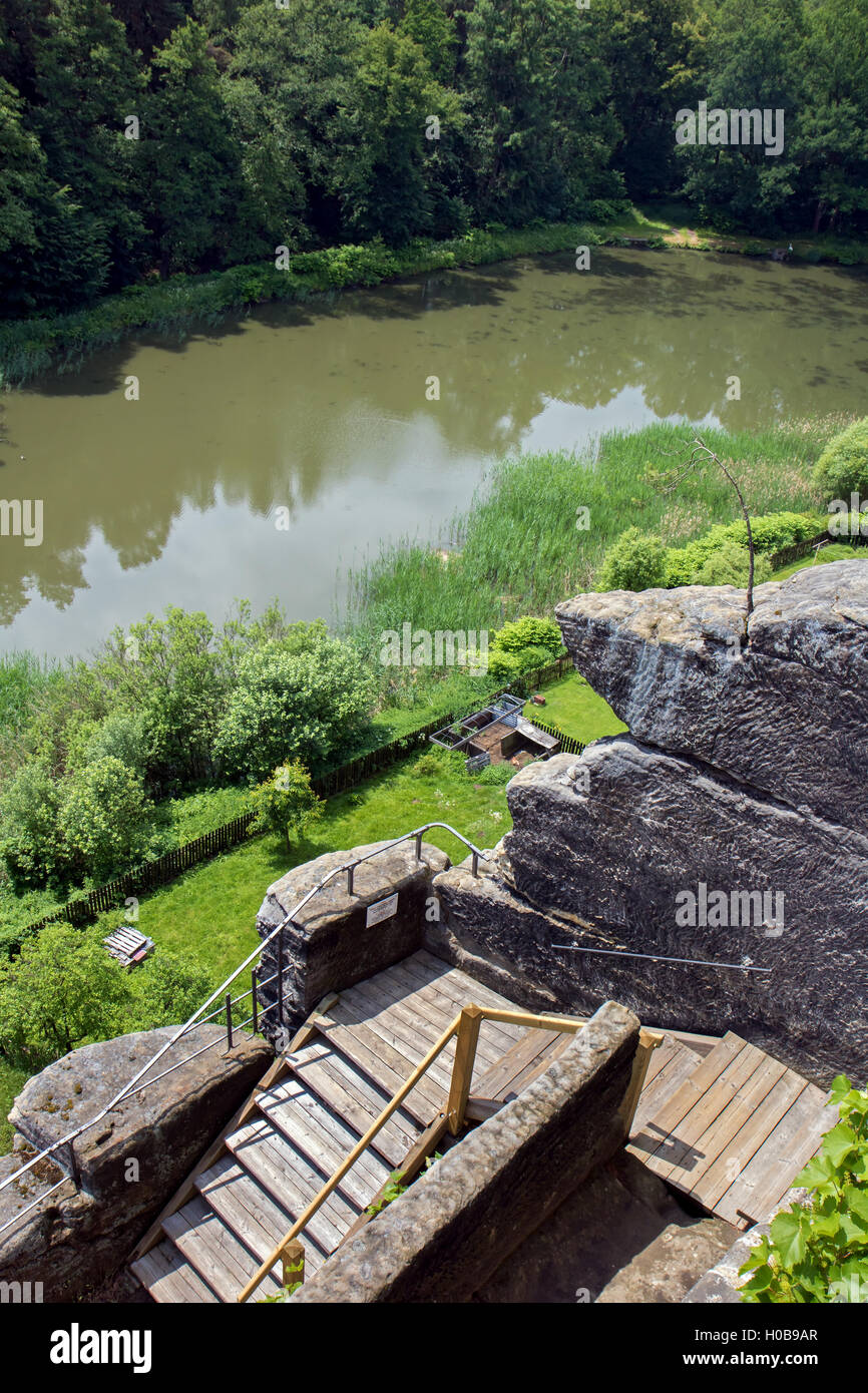Terrace with stair, rock castle Sloup Stock Photo - Alamy