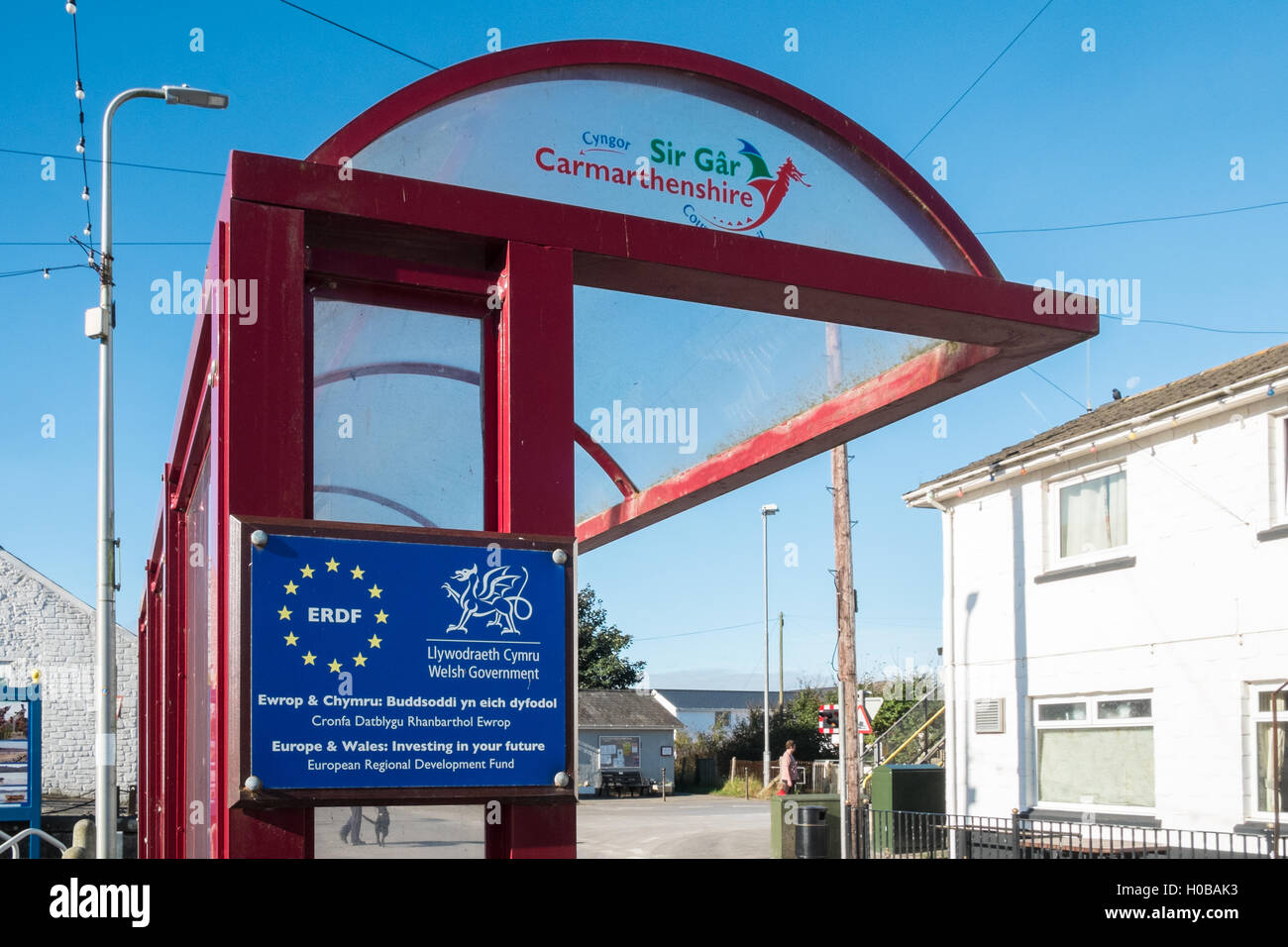 Bus stop in centre of coastal village of Ferryside,Carmarthenshire ...