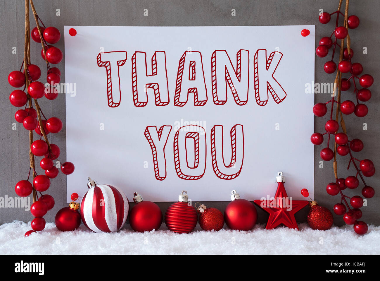 Label, Snow, Christmas Balls, Text Thank You Stock Photo - Alamy