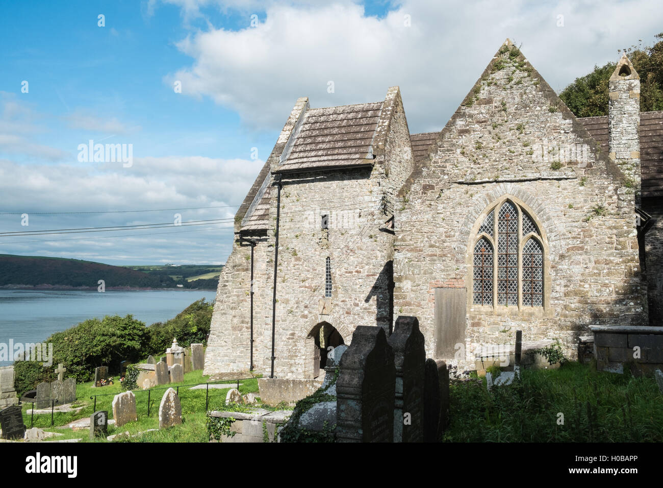 Parish church of Saint, St Ishmael,above River Towy estuary near ...