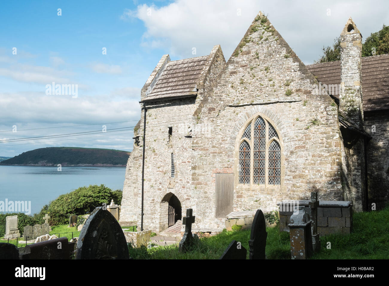 Parish church of Saint, St Ishmael,above River Towy estuary near ...