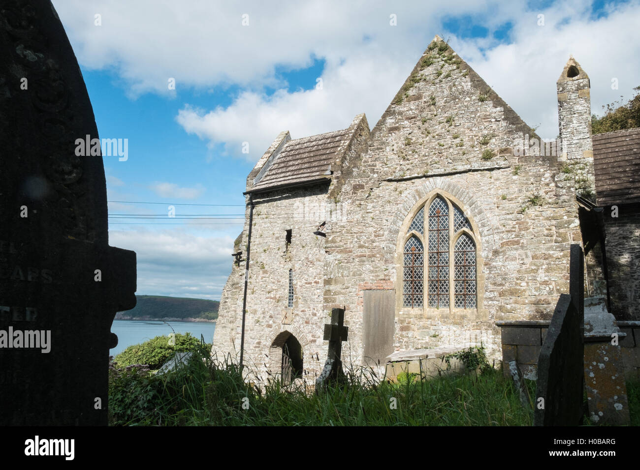 Parish church of Saint, St Ishmael,above River Towy estuary near ...