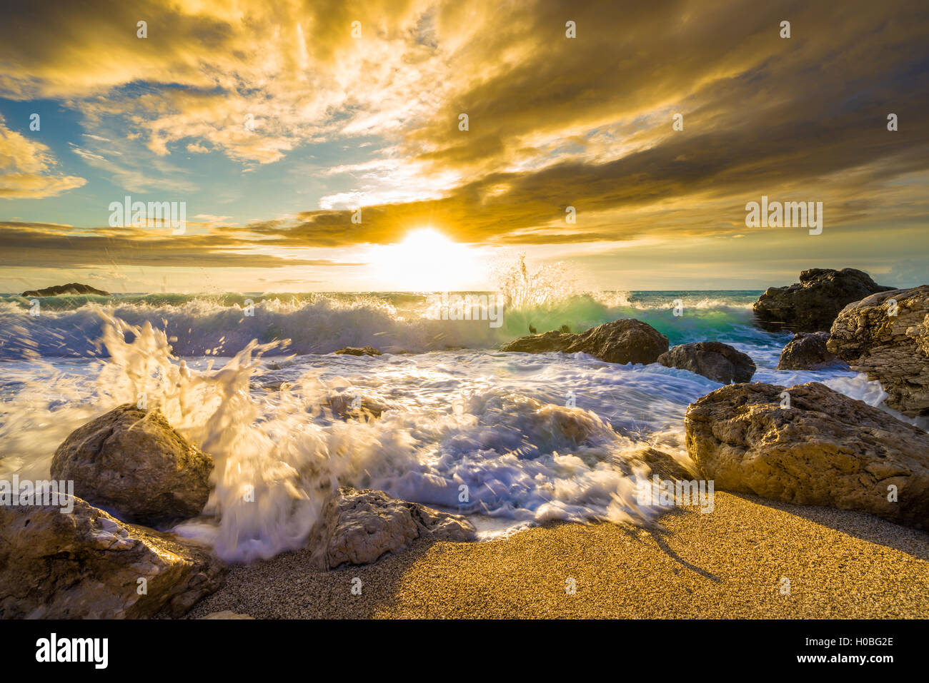 Kathisma beach, Lefkada, lefkas island Greece at sunset Stock Photo - Alamy