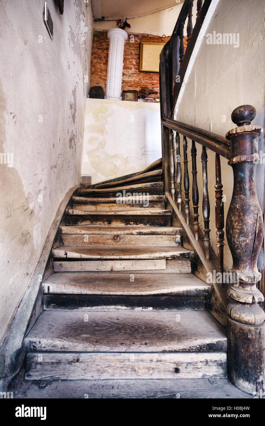 An old wooden staircase hi-res stock photography and images - Alamy