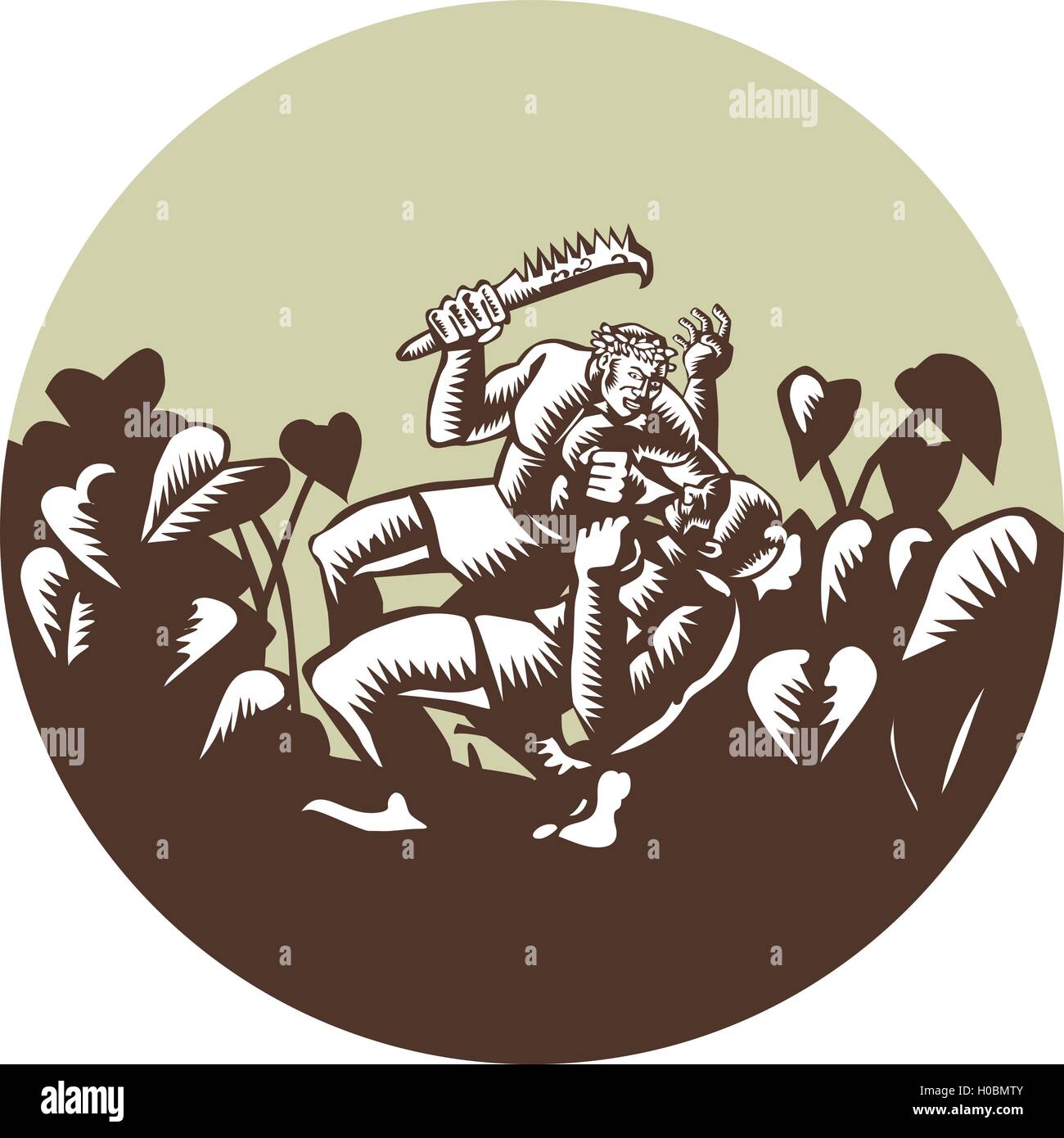 Illustration of Samoan legend wielding a club Nifo'oti weapon defeating ...