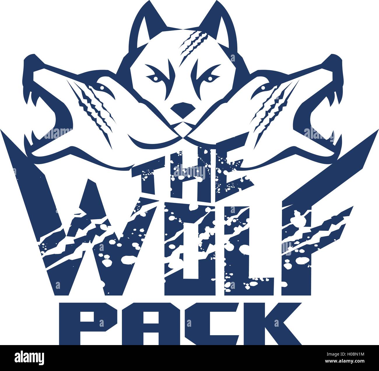 Illustration of a pack of wolf heads viewed from front set on isolated ...