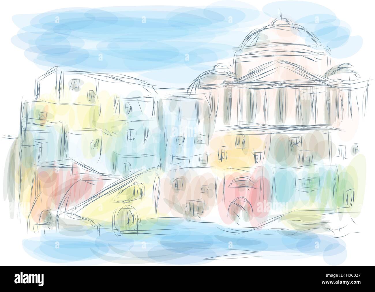 naples italy. abstract illustration of city on multicolor background ...