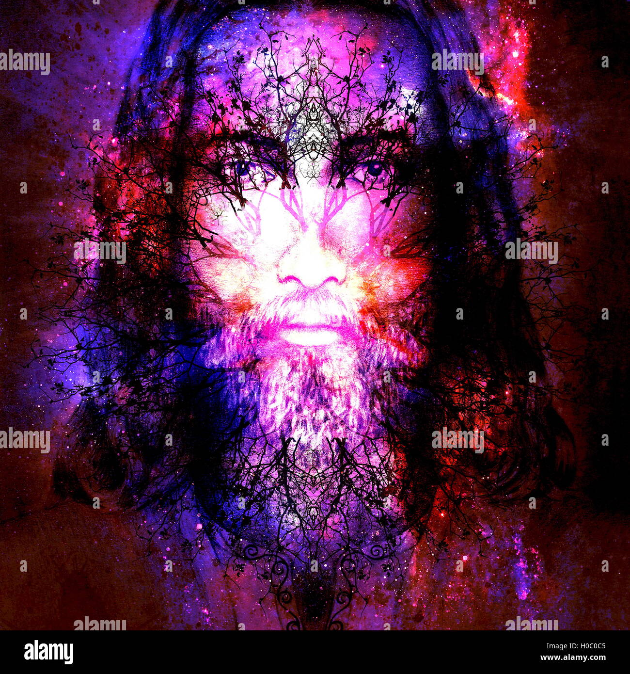 Jesus Christ painting with ornament tree symbolising life, in co Stock ...