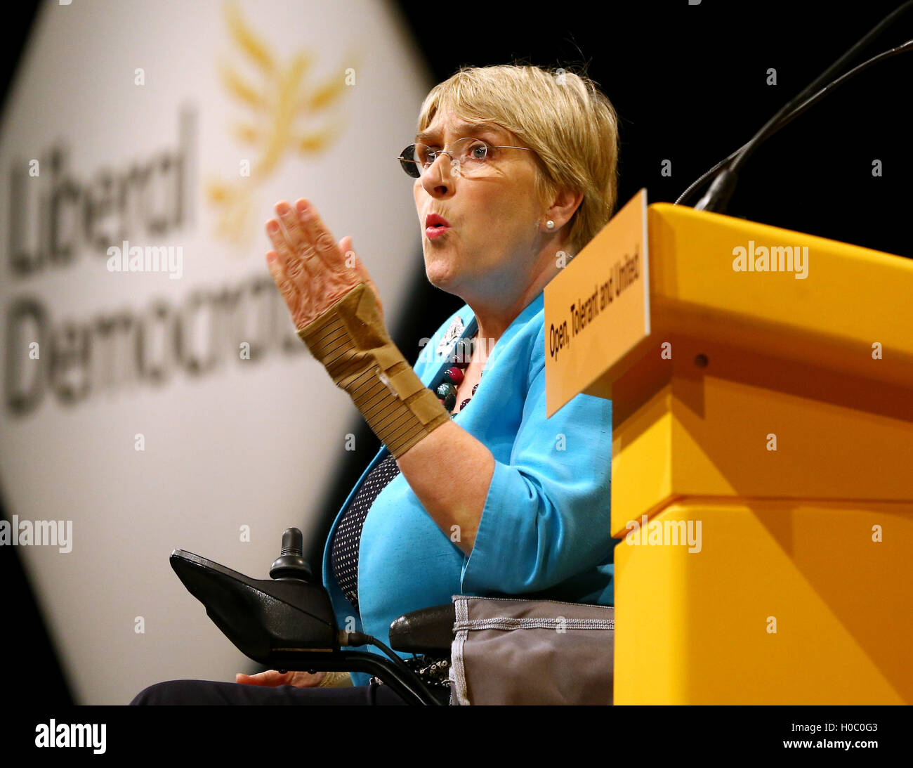President of the Liberal Democrats, Baroness Brinton, delivers a speech ...