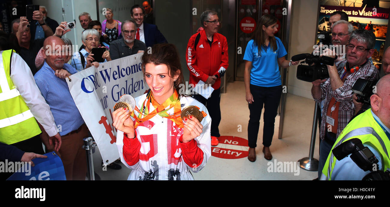 Swimmer Bethany Firth arrives at George Best Belfast City Airport from ...