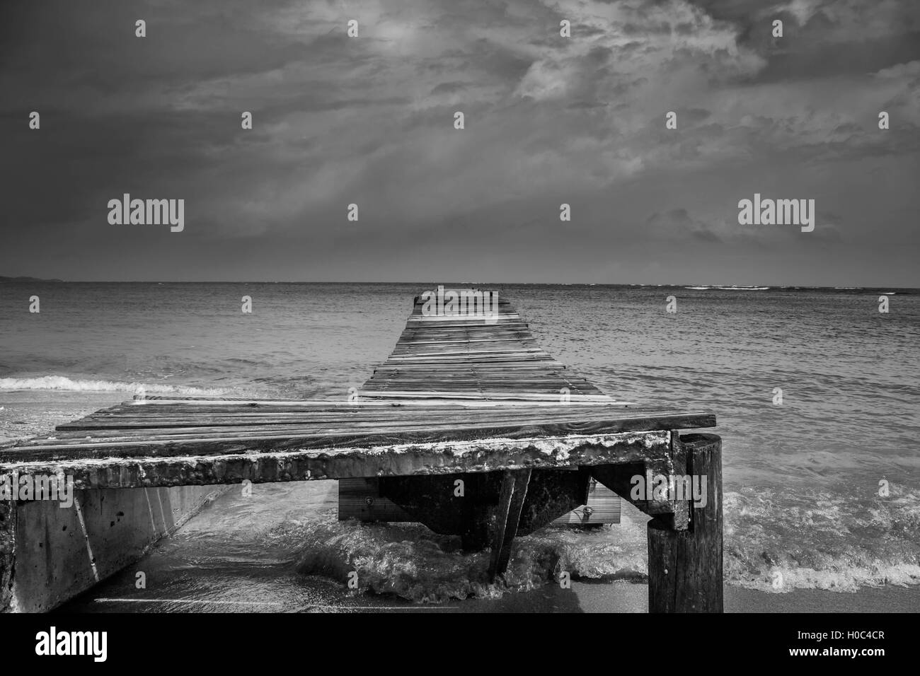 Old dilapidated wooden dock Black and White Stock Photos & Images - Alamy