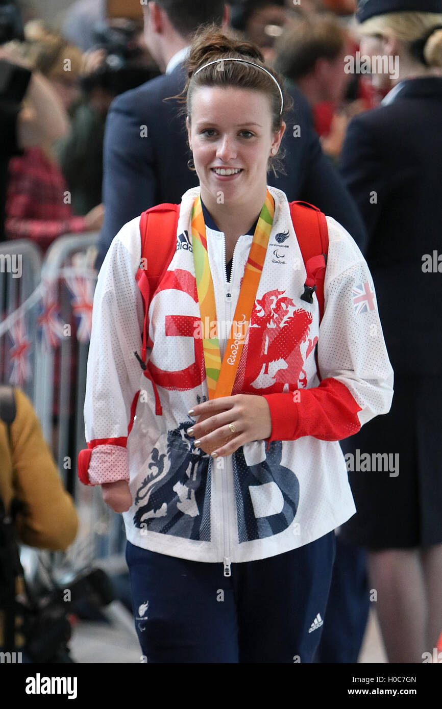 Great Britain's Amy Marren arrives back at Heathrow Airport, London ...