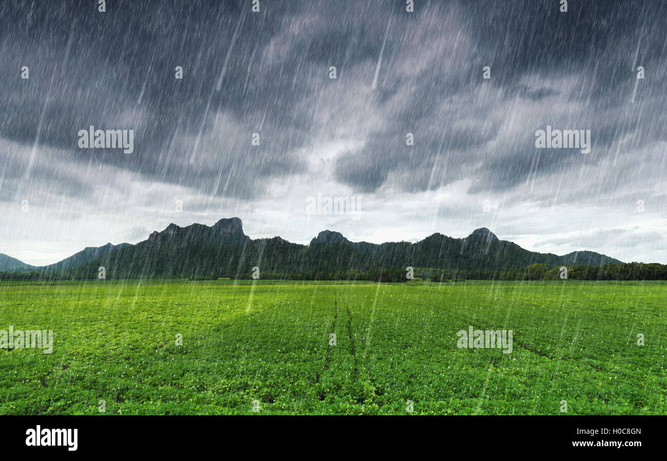 falling rain at Khao Jeen Lae, big mountain at Lopburi, Thailand Stock ...