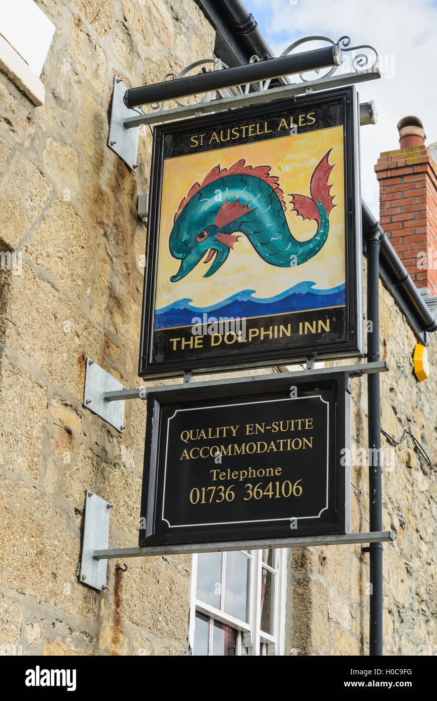 Pub sign for the Dolphin Arms Penzance Cornwall England UK Stock Photo ...