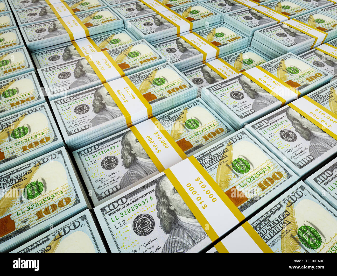Background - rows of US dollars bundles Stock Photo - Alamy