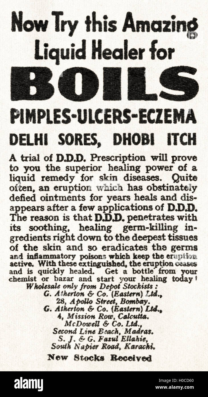 Advertisement advertising DDD for boils pimples ulcers eczema Delhi ...