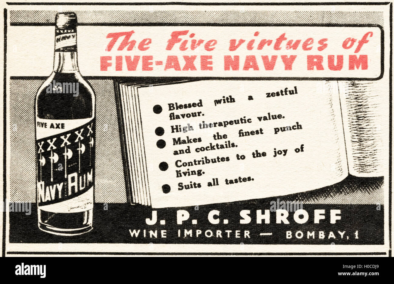 Advertisement advertising Five Axe Navy Rum original old vintage advert ...