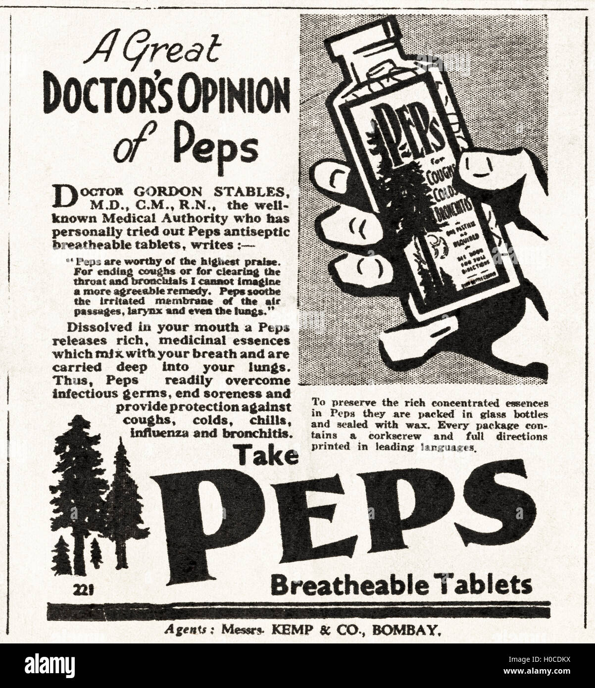 Advertisement advertising Peps breathable tablets by Kemp & Co of ...