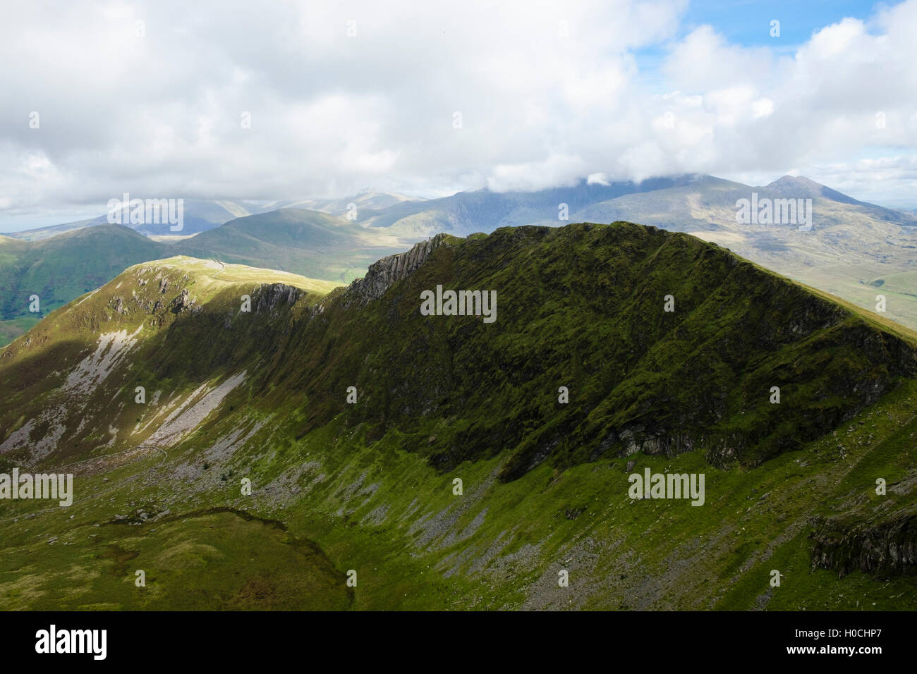 Trum y ddysgl and the nantlle ridge from y garn hi-res stock ...