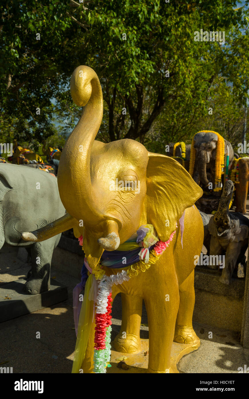 Elephants at the Phuket lighthouse temple Prom THep Stock Photo - Alamy